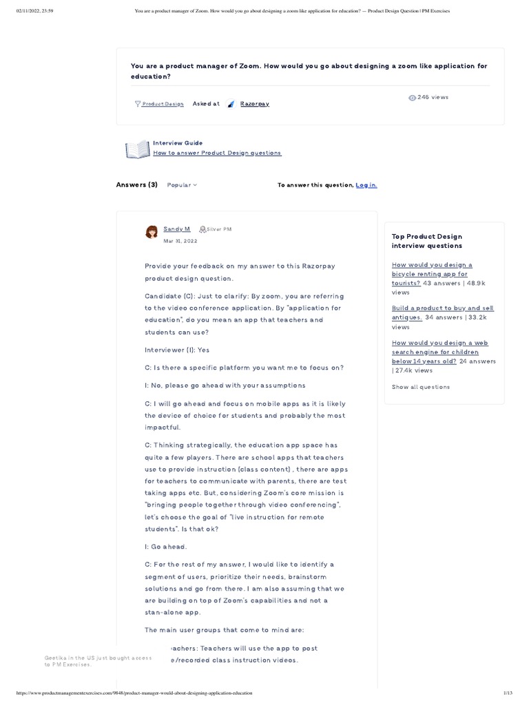 You Are A Product Manager of Zoom. How Would You Go About Designing A ...