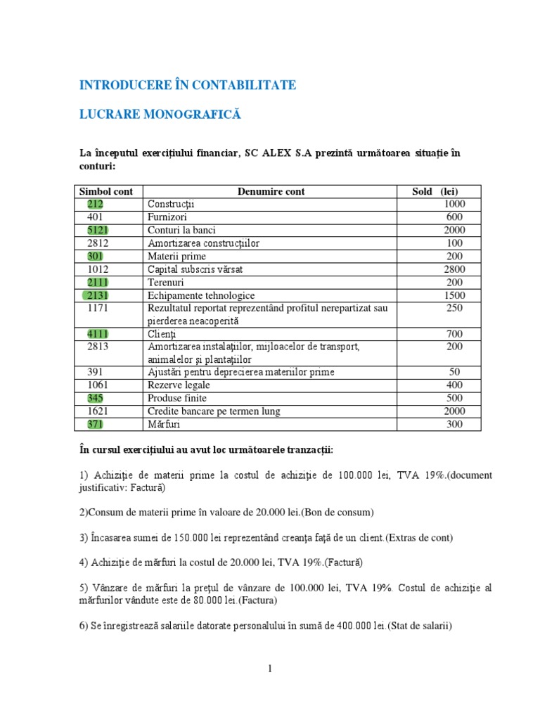 Monografie Contabila An I | PDF