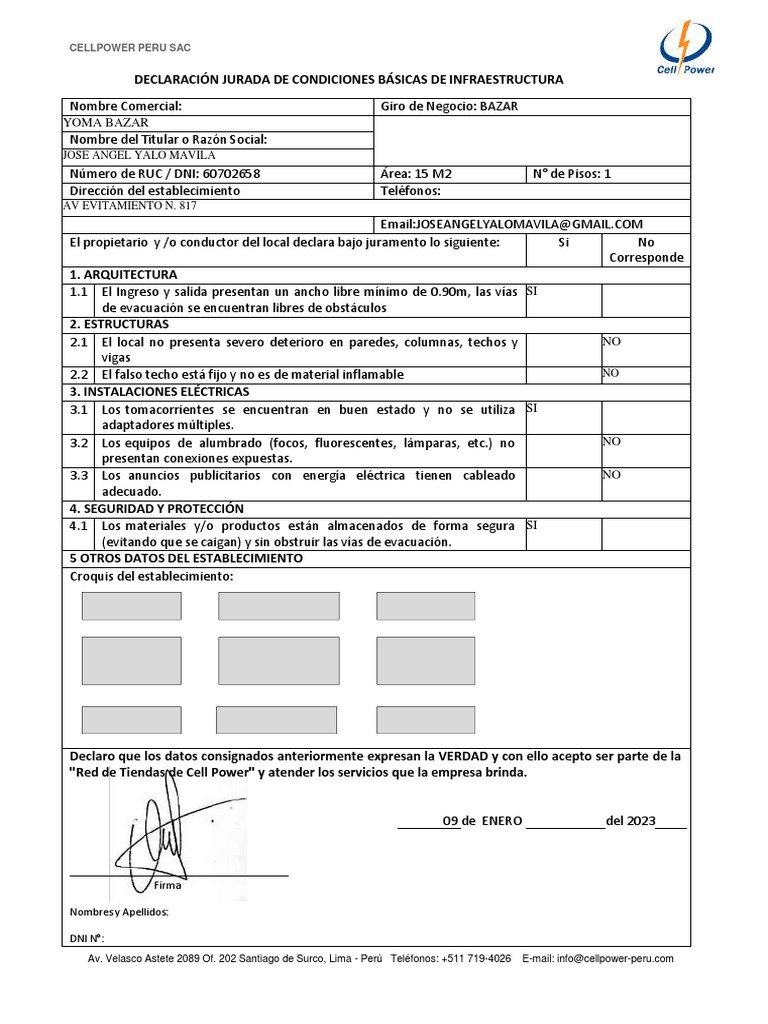 Declaraciòn Jurada - Condiciones Básicas de Infraestructura | PDF