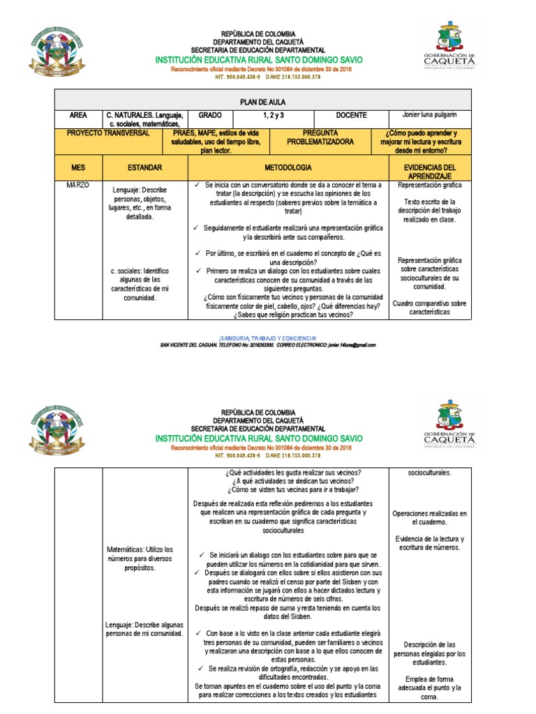 PLAN DE AULA Integrado | PDF