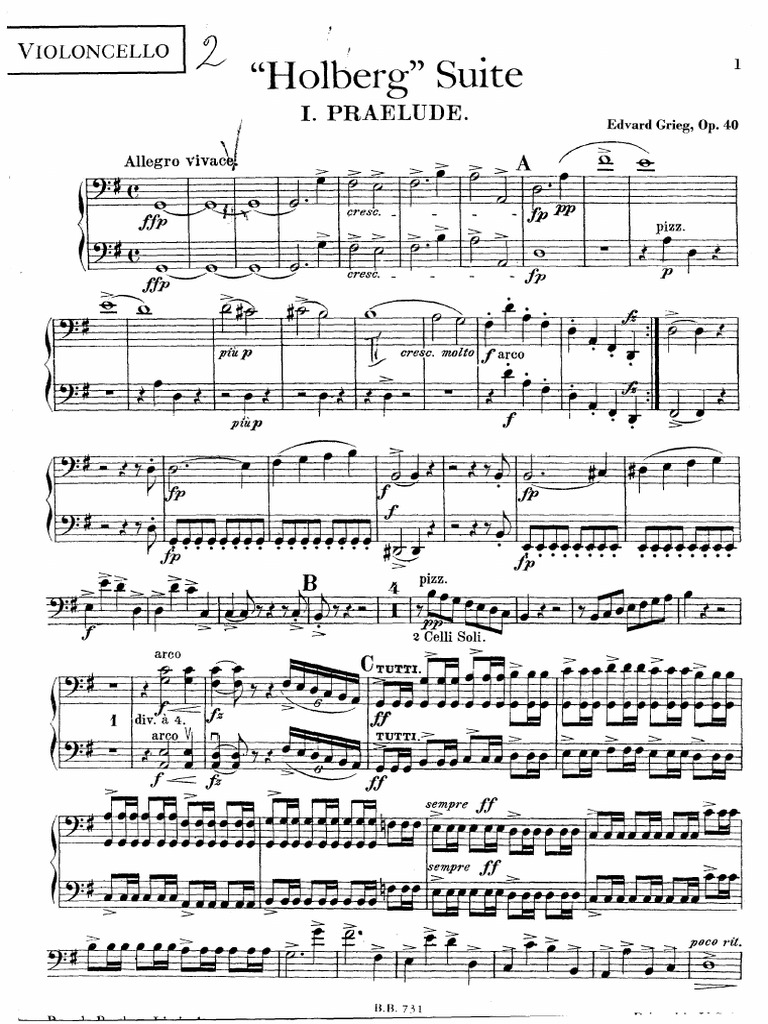 'Holberg'' Suite For Strings - Cello Part | PDF