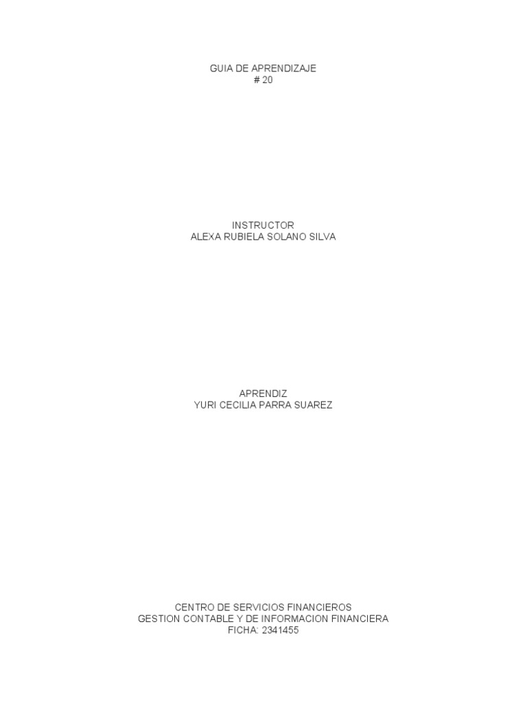 Guia 20 Punto 3.3.2 Yuri Parra | PDF | Contabilidad | Estado financiero