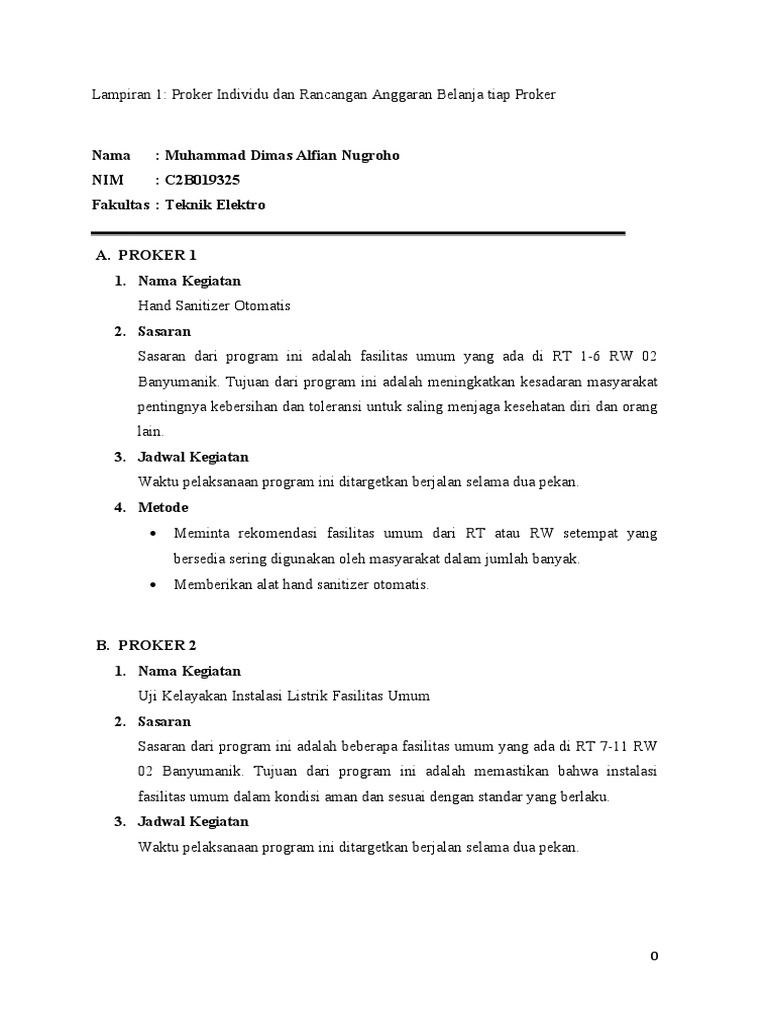 Contoh Proker Individu KKN | PDF | Teknologi & Rekayasa