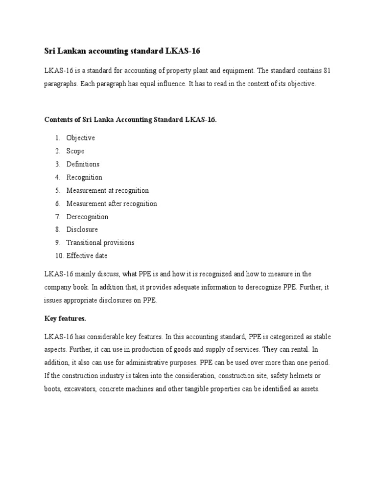 Sri Lankan Accounting Standard LKAS | PDF