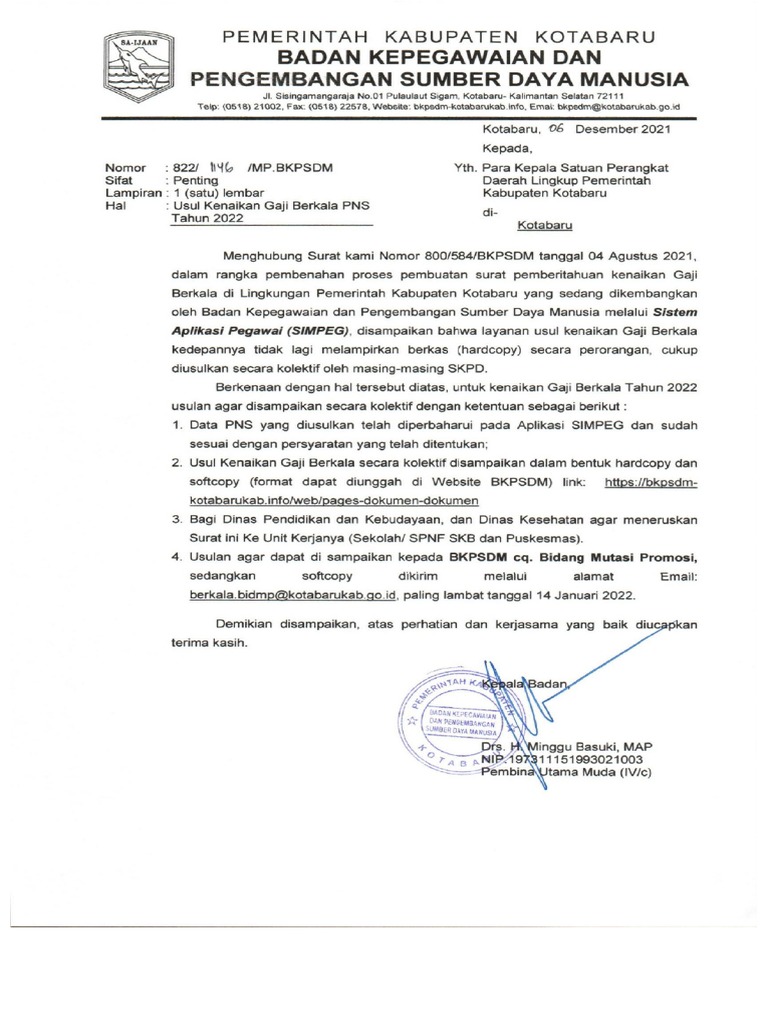 Surat Usul Kenaikan Gaji Berkala PNS Tahun 2022 | PDF