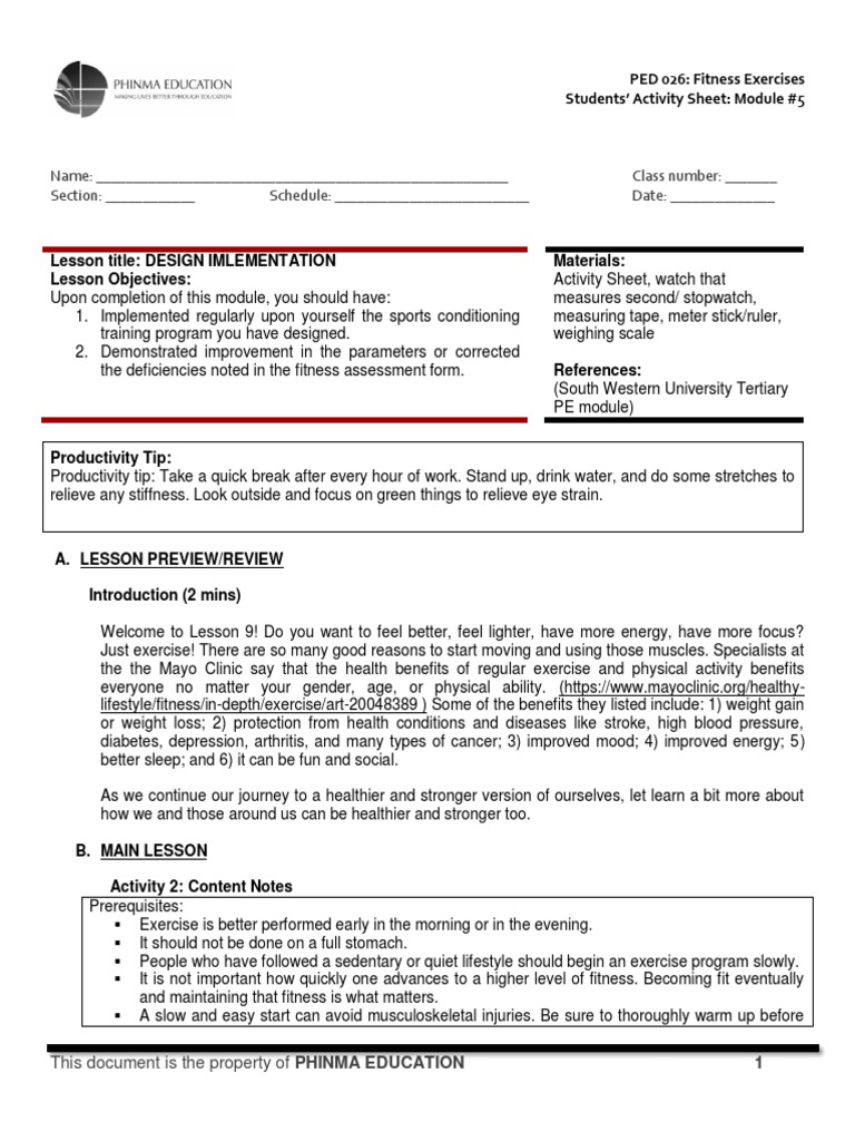 PED 026 SAS Lesson 5 | PDF | Physical Fitness | Medicine