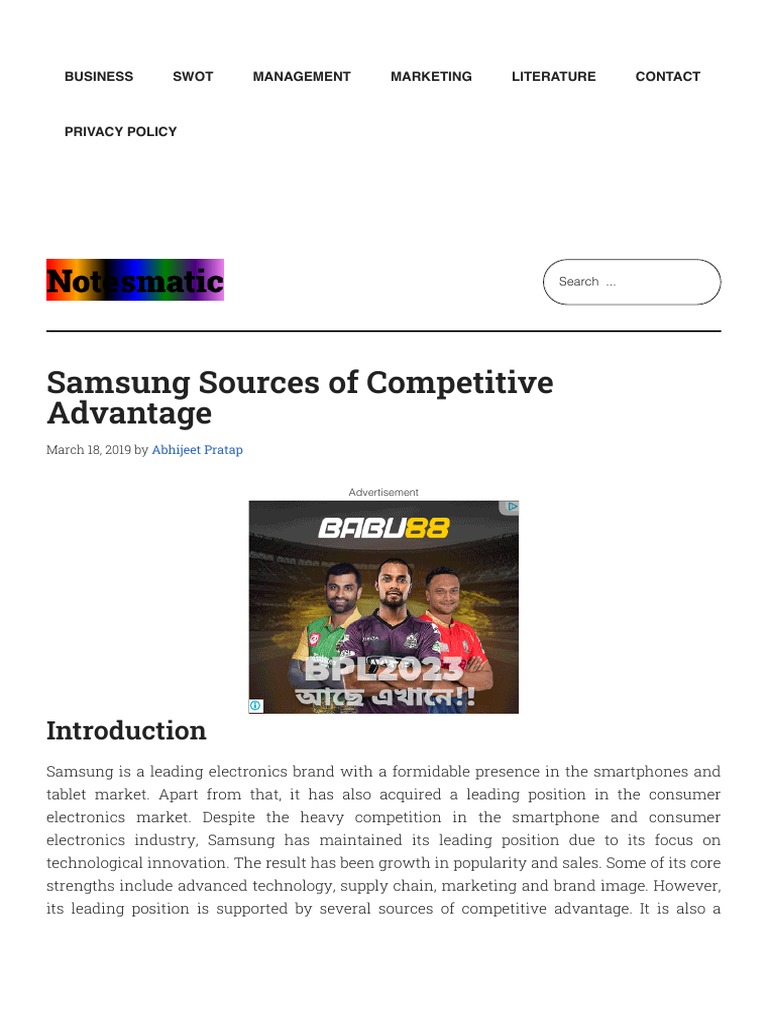 Samsung Sources of Competitive Advantage - Notesmatic | PDF ...