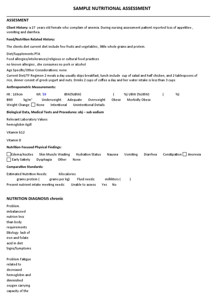 Assignment-SAMPLE NUTRITIONAL ASSESSMENT | PDF