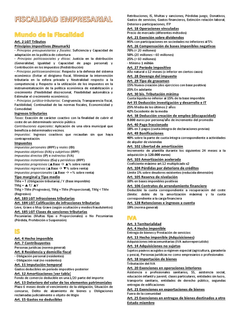 Esquema Fiscalidad | PDF | Impuestos | Economias