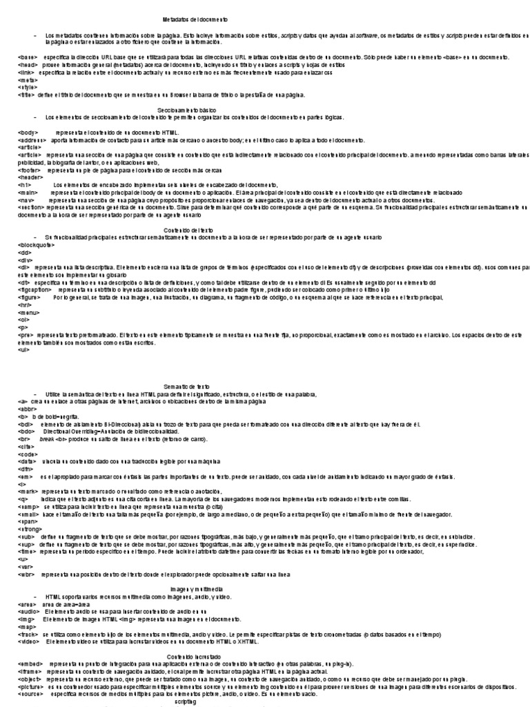 Elementos de html5 | PDF | Metadatos | Desarrollo de software