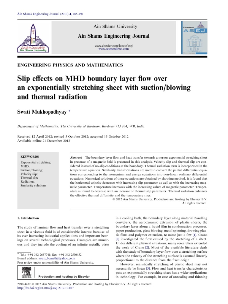 Slip Effects On MHD Boundary Layer Flow Over An Exponenti - 2013 - Ain Shams Eng | PDF ...