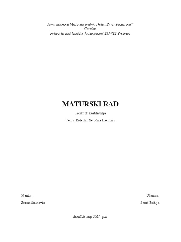 Maturski Rad Iz Zaštite Bilja | PDF