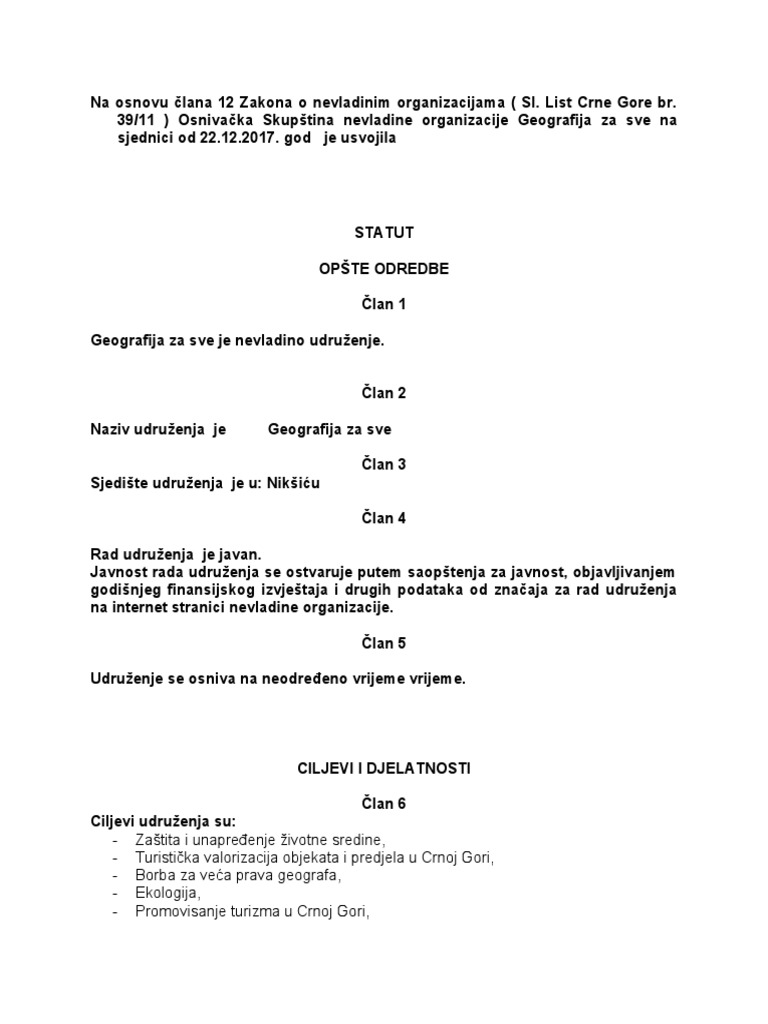 Obrazac Statuta | PDF