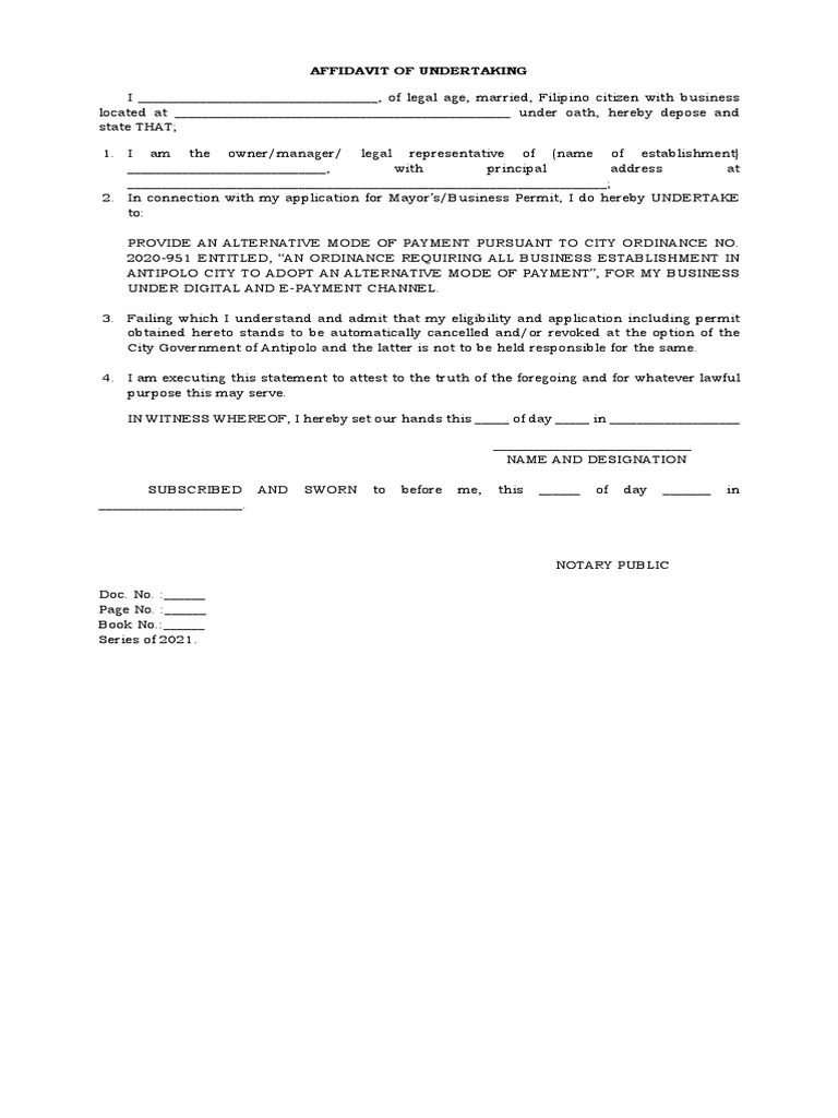 Affidavit for Business Permit Compliance | PDF
