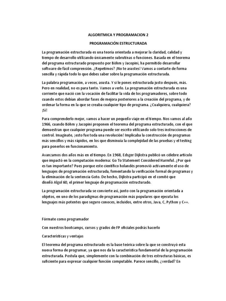 Algoritmica y Programacion 2 | PDF | Lenguaje de programación | Programación de computadoras