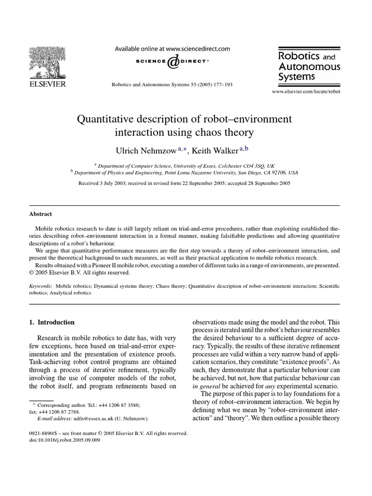 Quantitative Description of Robot Environment Interaction Using Chaos ...