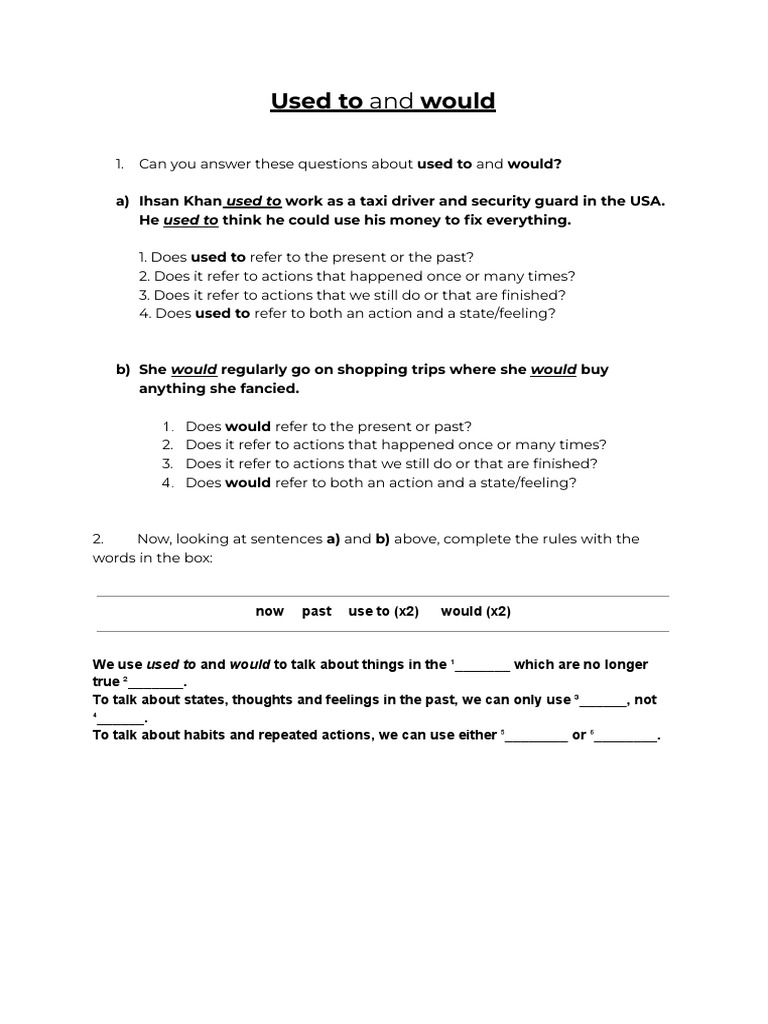 Used to vs Would: Key Concepts and Exercises | PDF | Verb