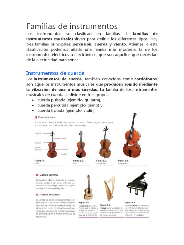 Familias de Instrumentos Cuerda Percutida Piano | PDF | Instrumentos ...