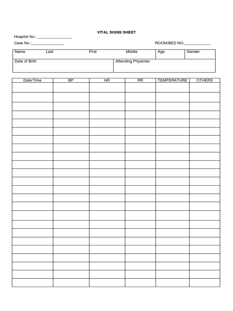 Vital Signs Sheet | PDF