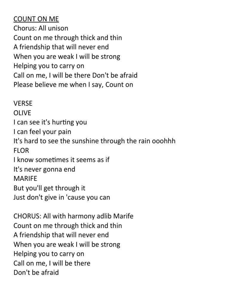 Count on Me: A Friendship Anthem | PDF | Self-Improvement