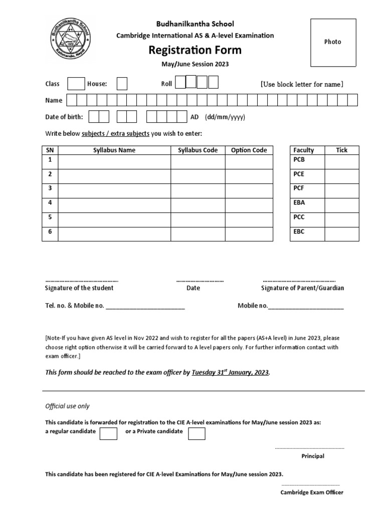A1 A2 Level Registration Form May June 2023 | PDF | Educational ...