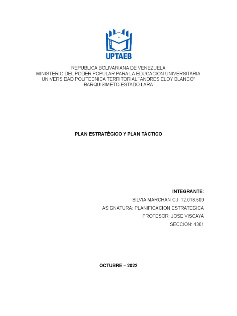 Plan Estrategico y Plan Tactico | PDF | Logística | Business