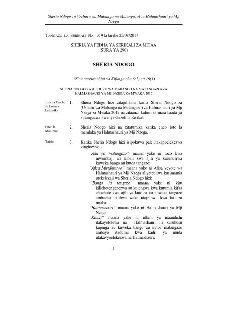Sheria Ndogo Za Ushuru Wa Mabango Na Matangazo Za Mji Nzega | PDF