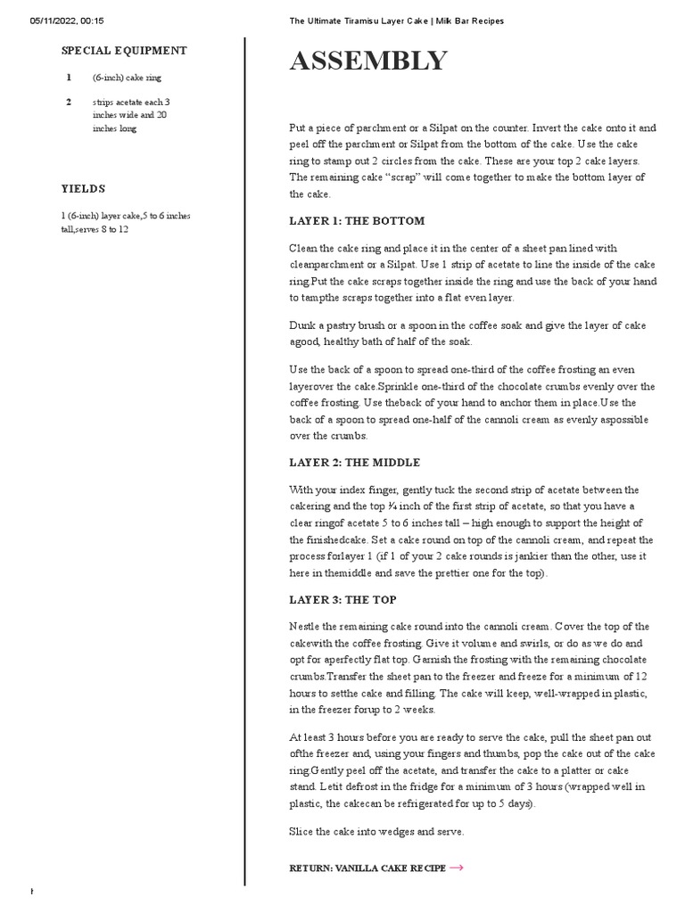 The Ultimate Tiramisu Layer Cake - ASSEMBLY | PDF | Cakes | Refrigerator