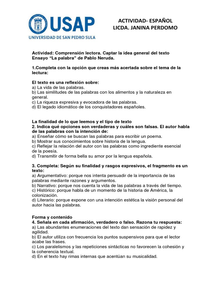 Actividad No.4 Comprensión Lectora | PDF | Comprensión lectora | Poesía