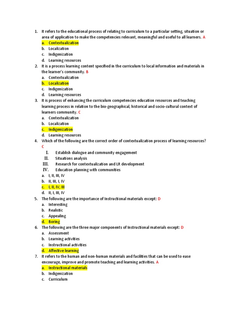 Final Answer Key Developmet of Values Education | PDF | Teaching Method ...