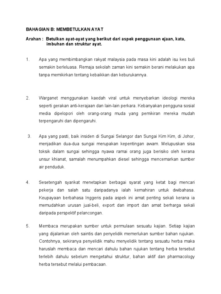 Soalan Membetulkan Ayat (Dis 2019) | PDF