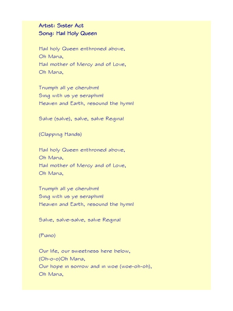 Hail Holy Queen - Sister Act | PDF