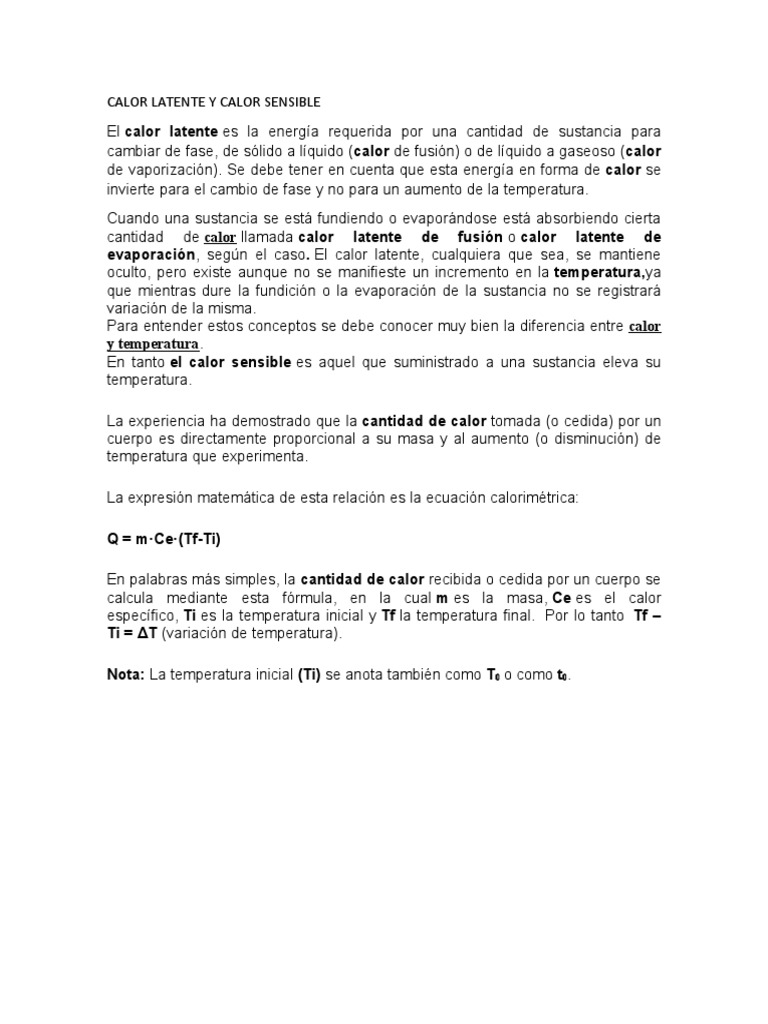 Calor Latente y Calor Sensible | PDF