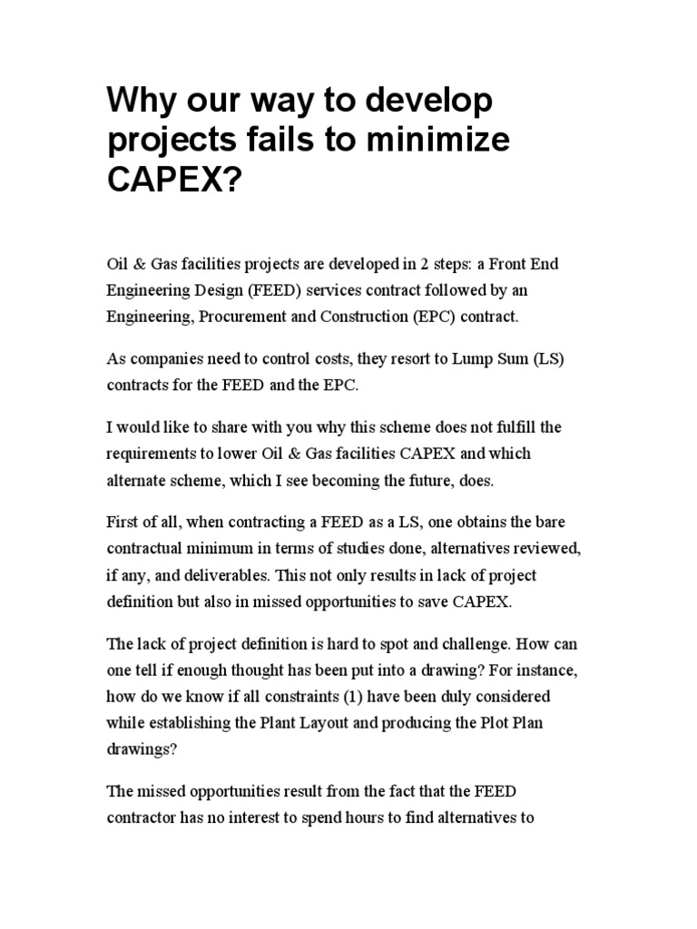 Why Our Way To Develop Projects Fails To Minimize CAPEX | PDF | Employment | Economies