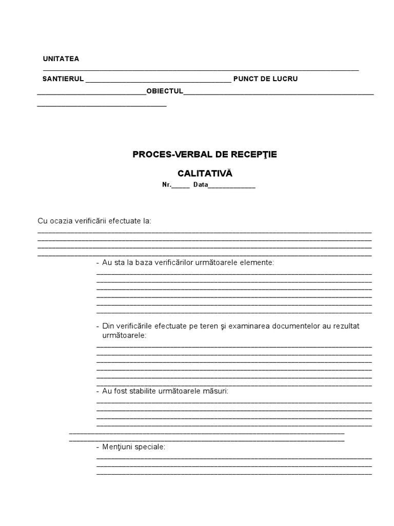 Proces Verbal de Receptie Calitativa | PDF