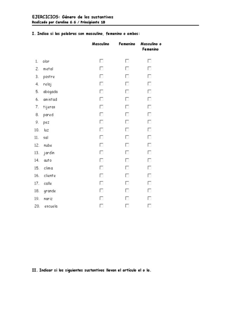 Identificando el género de sustantivos en español | PDF