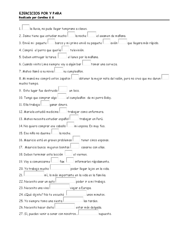 Ejercicios POR PARA Facil | PDF