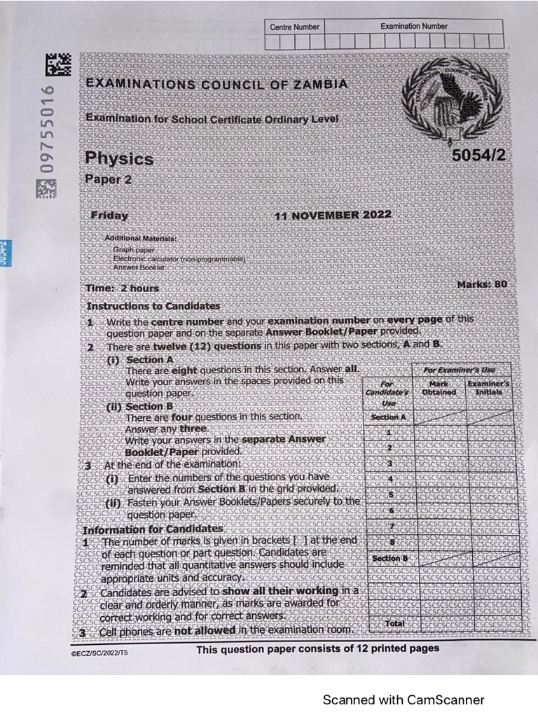 Physics 2022 Exam Paper | PDF