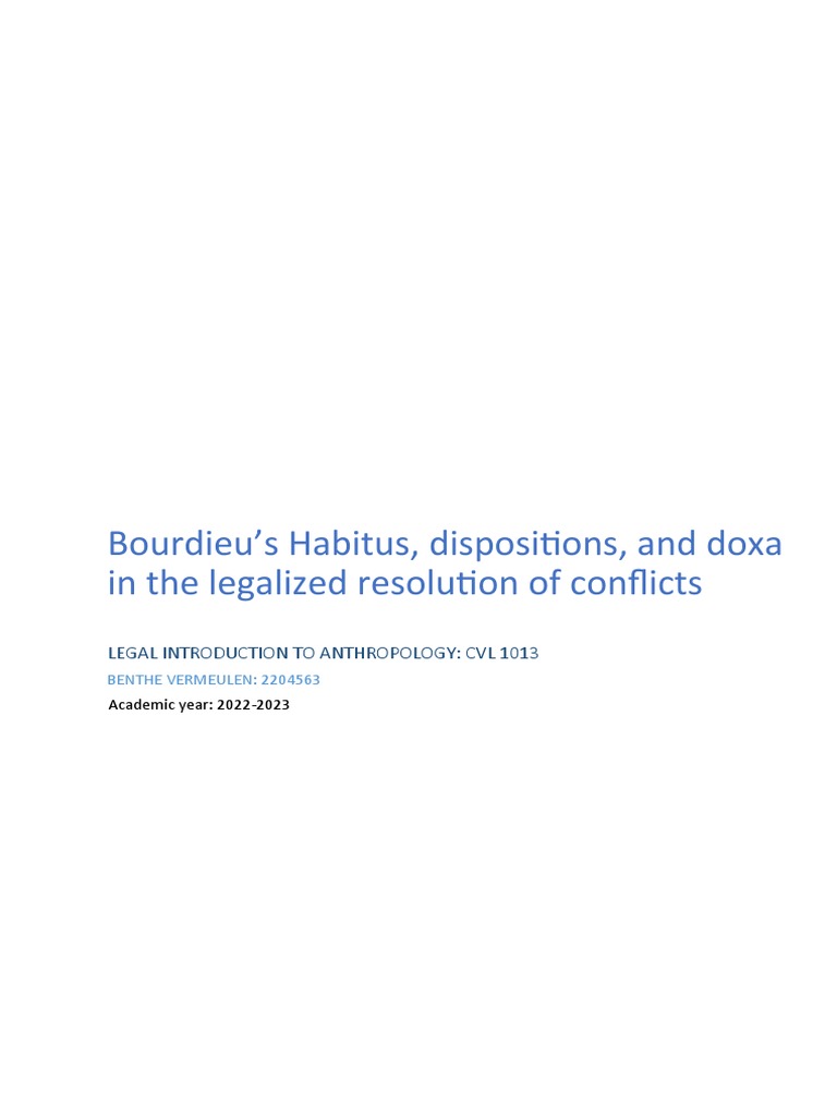 Bourdieu's Habitus, Dispositions, and Doxa in The Legalized Resolution ...