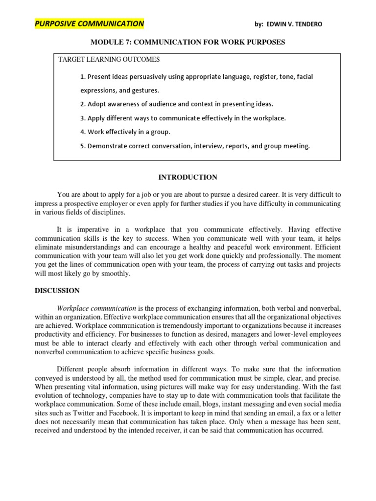 Module 7 - Purposive Communication | PDF | Communication | Interview
