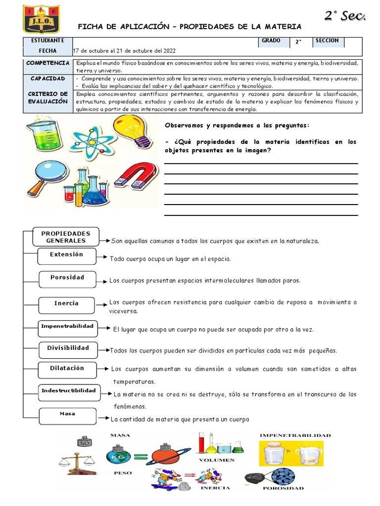 Ciencia y Tec. 2° Sec. - PROPIEDADES DE LA MATERIA | PDF | Importar ...