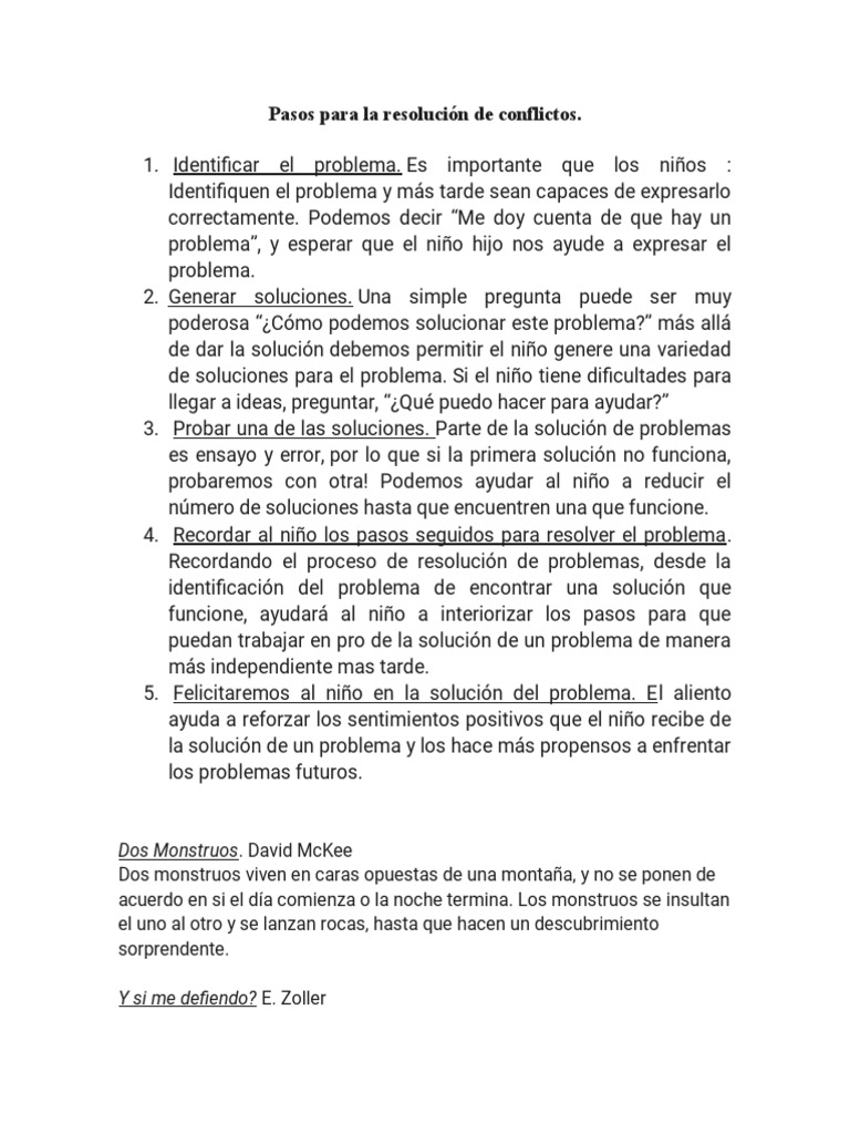 Pasos para La Resolución de Conflictos | PDF