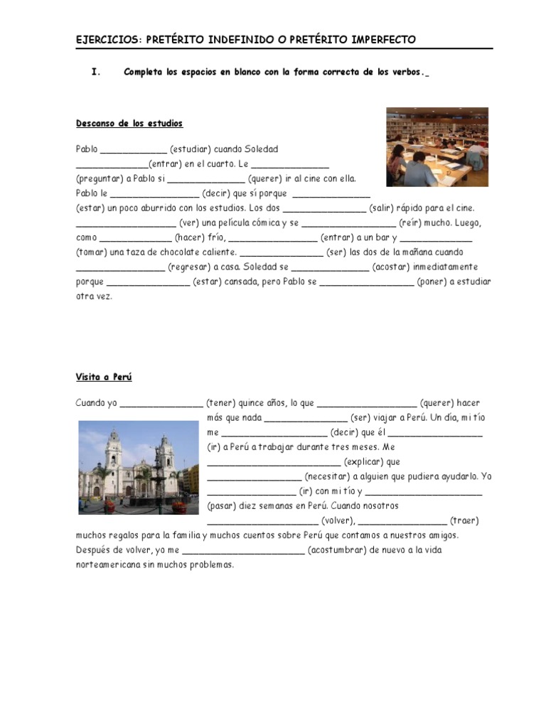 EJERCICIOS Preterito Indefinido e Imperfecto | PDF