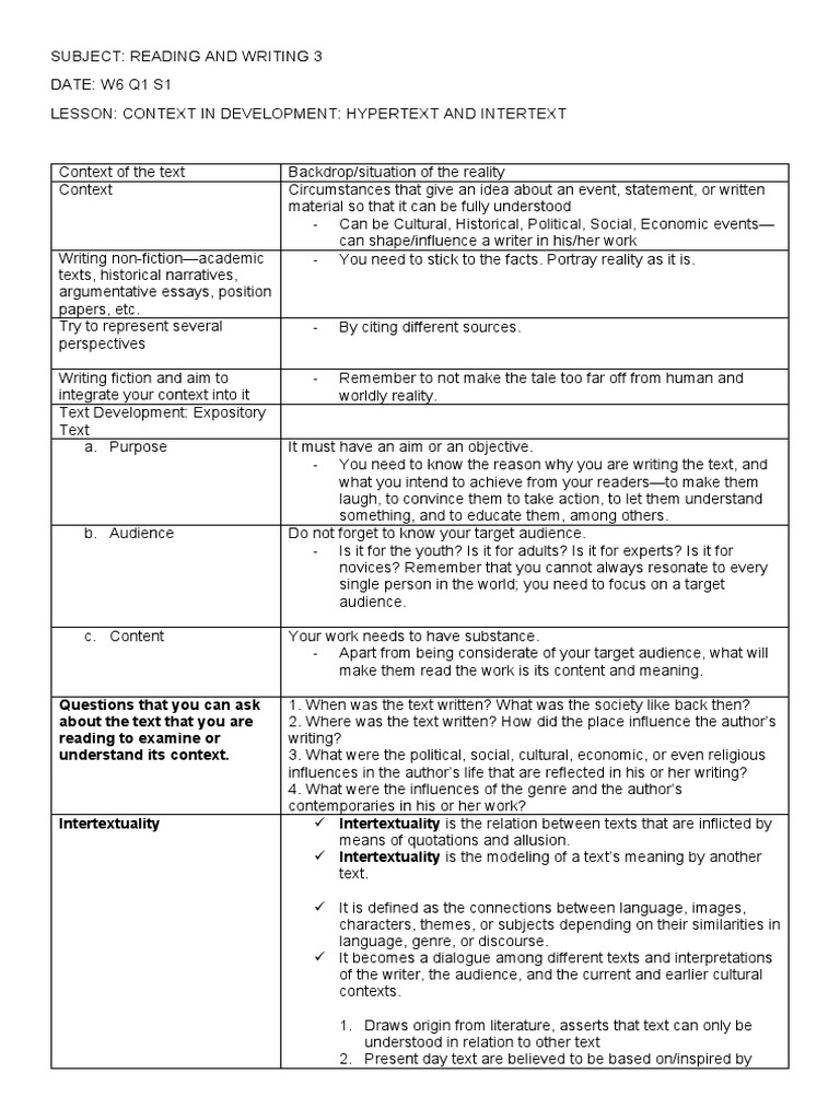 Context in Development: Hypertext and Intertext | PDF | Intertextuality ...