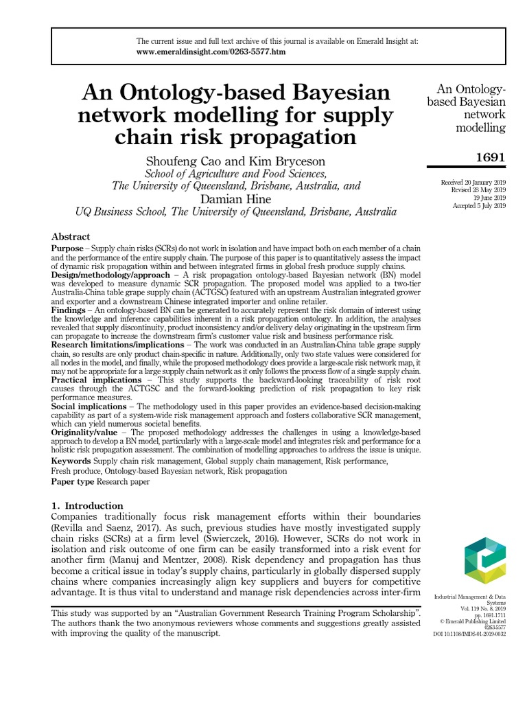 An Ontology Based Bayesian Network Modelling For Supply Chain Risk Propagation Pdf Supply