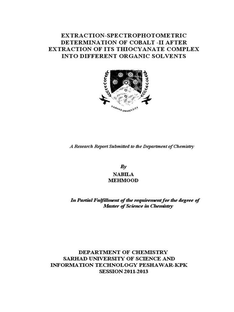 Extraction Spectrophotometric Determination Of Cobalt Ii After Extraction Of Its Thiocyanate
