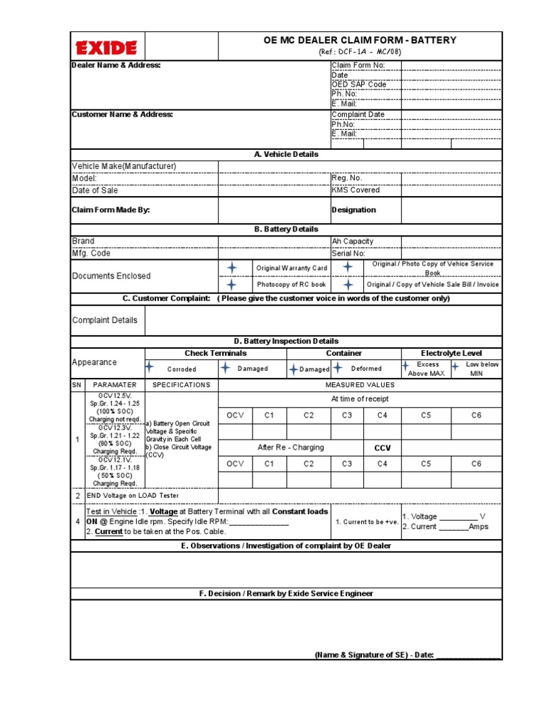 Oe Dealer Claim Form 20mc Final | PDF | Electromagnetism | Electricity