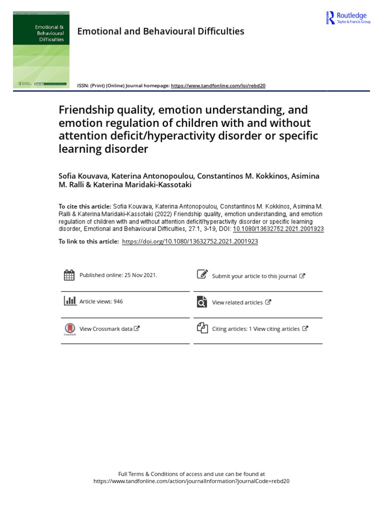 Friendship Quality Emotion Understanding and Emotion Regulation of Children With and Without ...