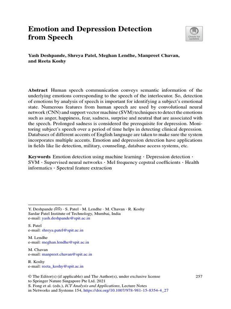 Emotion and Depression Detection From Speech | PDF | Deep Learning ...