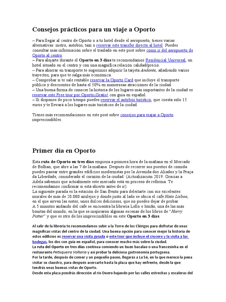 Consejos Prácticos para Un Viaje A Oporto | PDF | Porto | Portugal